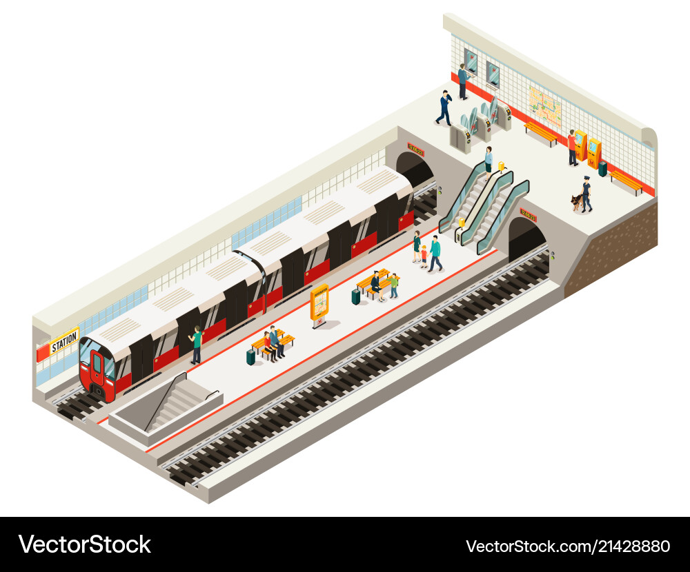 Isometric subway station concept Royalty Free Vector Image