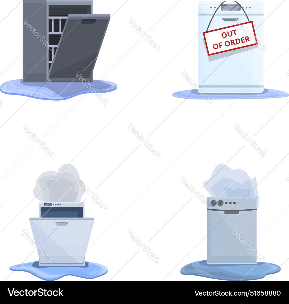 Kitchen equipment icons set cartoon broken Vector Image