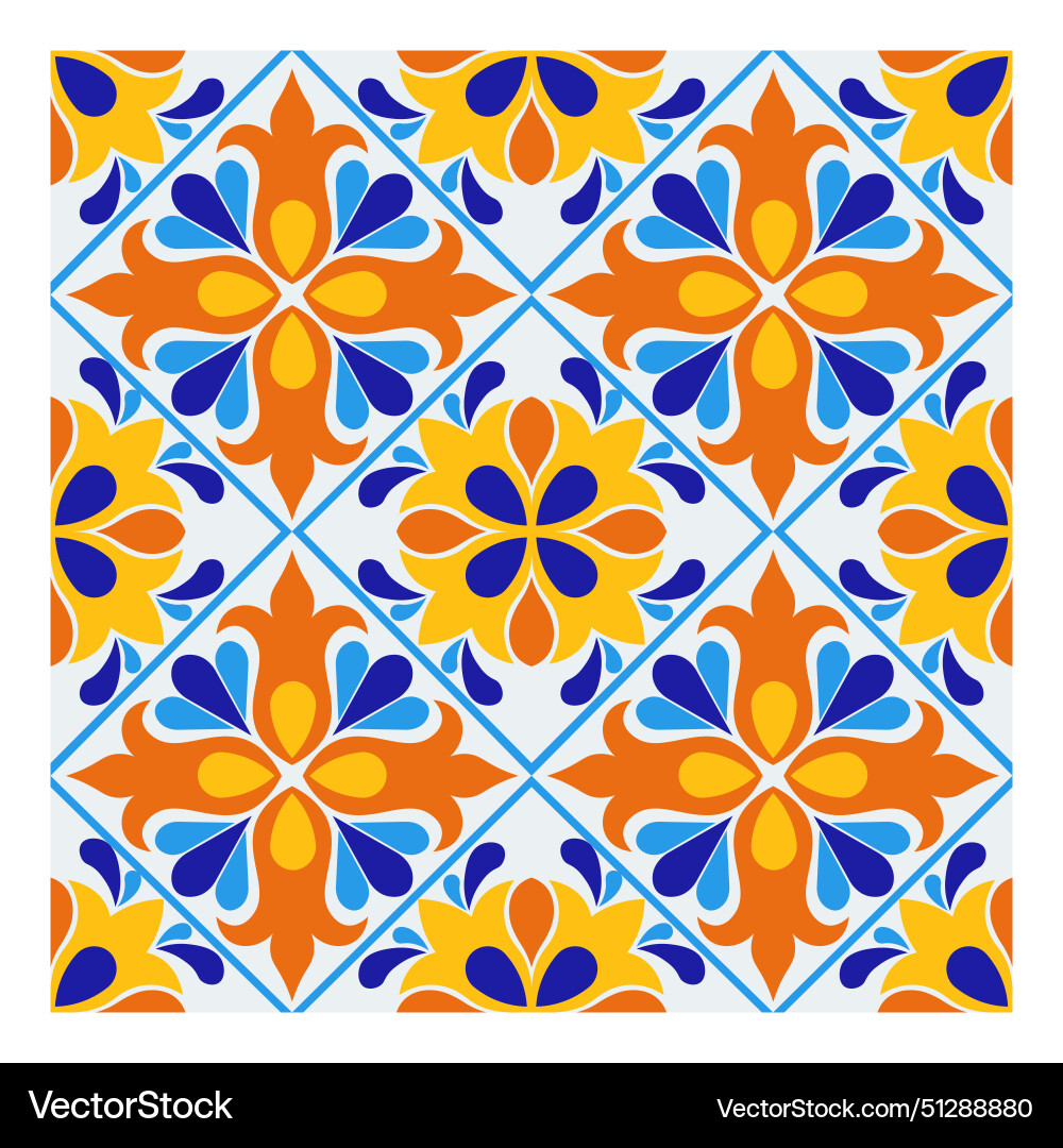 Mediterranean blue and yellow ceramic tile design Vector Image