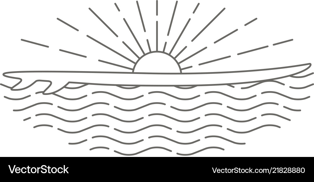 Surf board and sea sunrise Royalty Free Vector Image