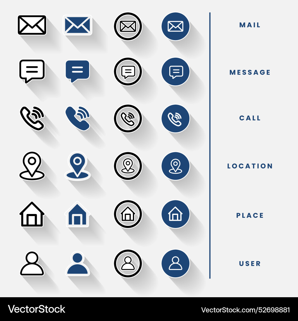 Business contact line shadow icon collection Vector Image
