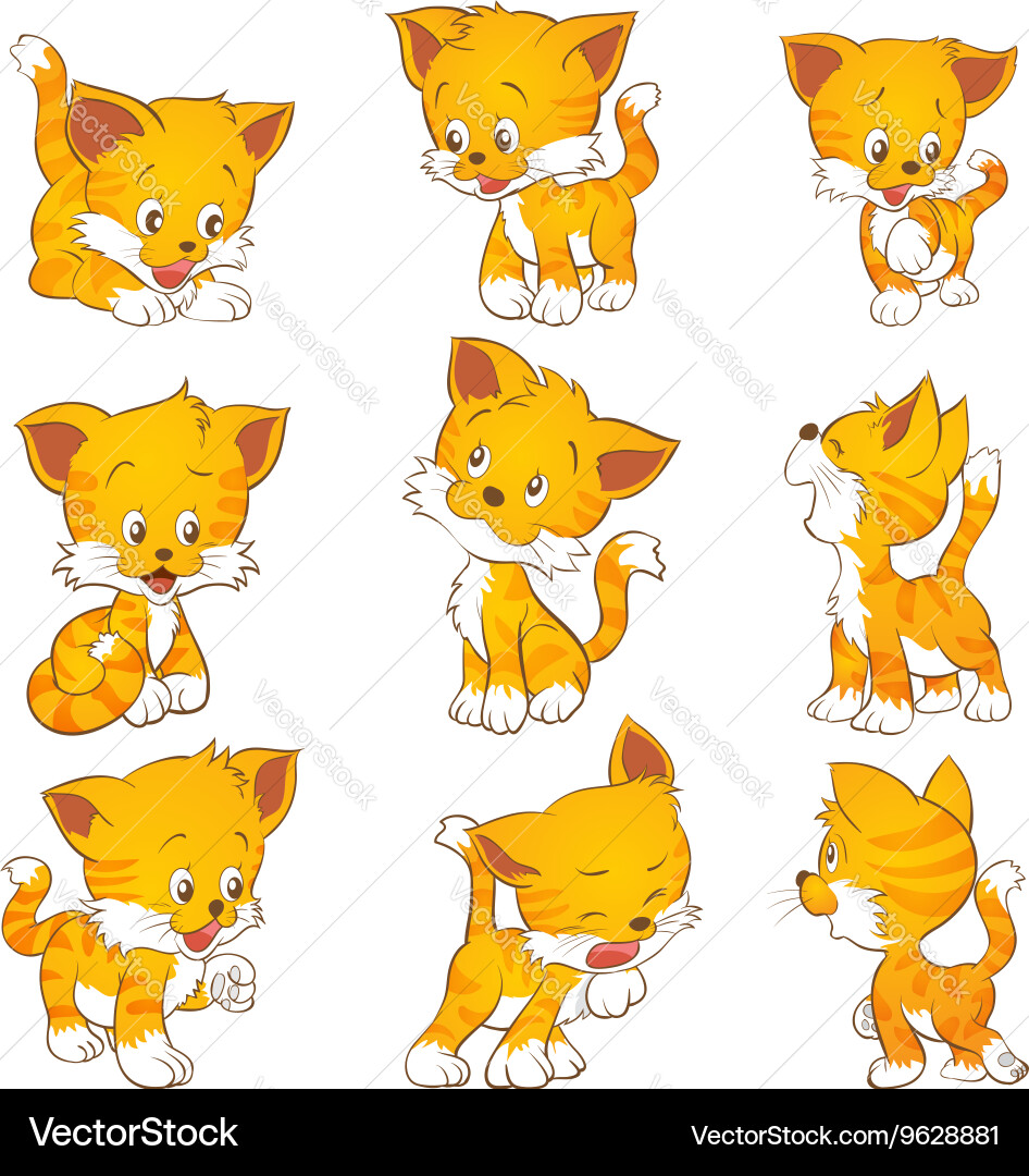 Cute yellow cat actions Royalty Free Vector Image