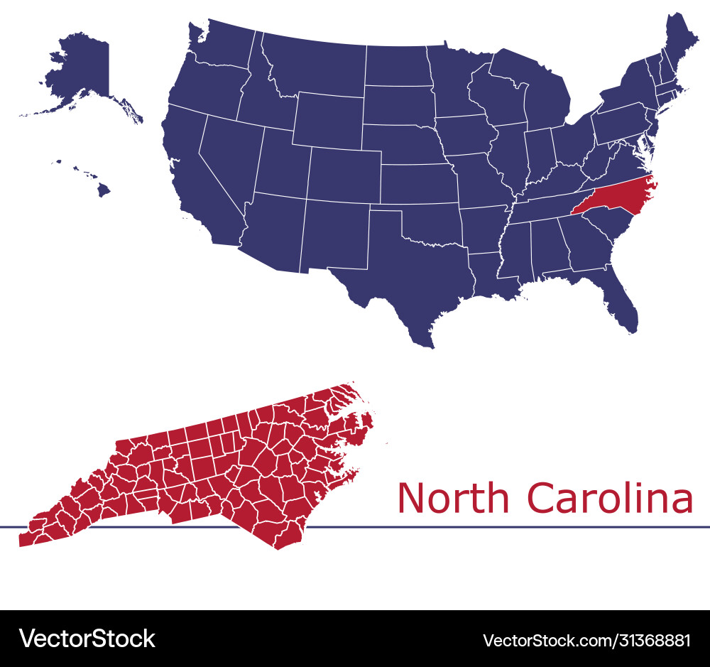 North Carolina County Map Royalty Free Vector Image