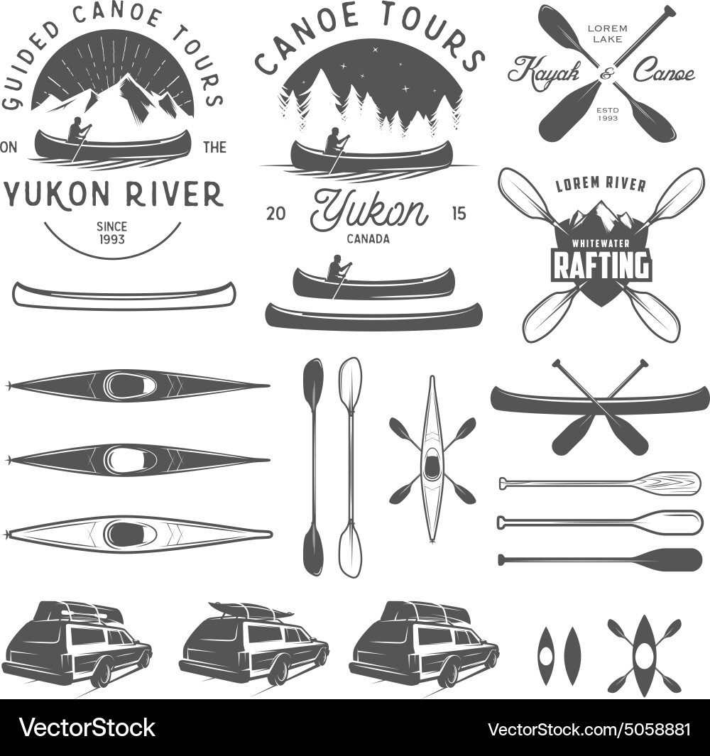 Set of kayak and canoe design elements Royalty Free Vector