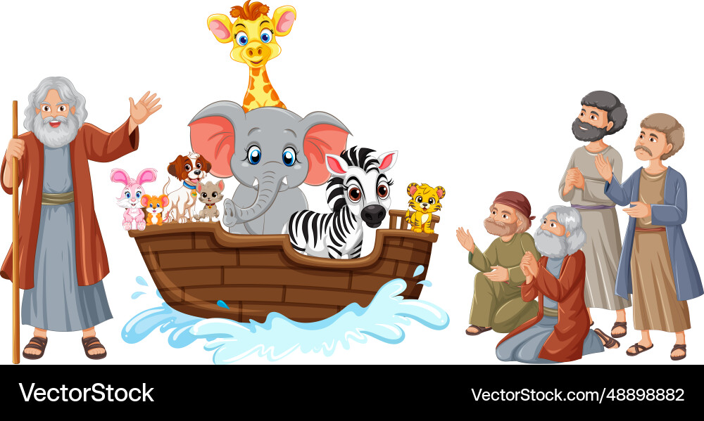 Cartoon characters from the noahs ark bible story Vector Image