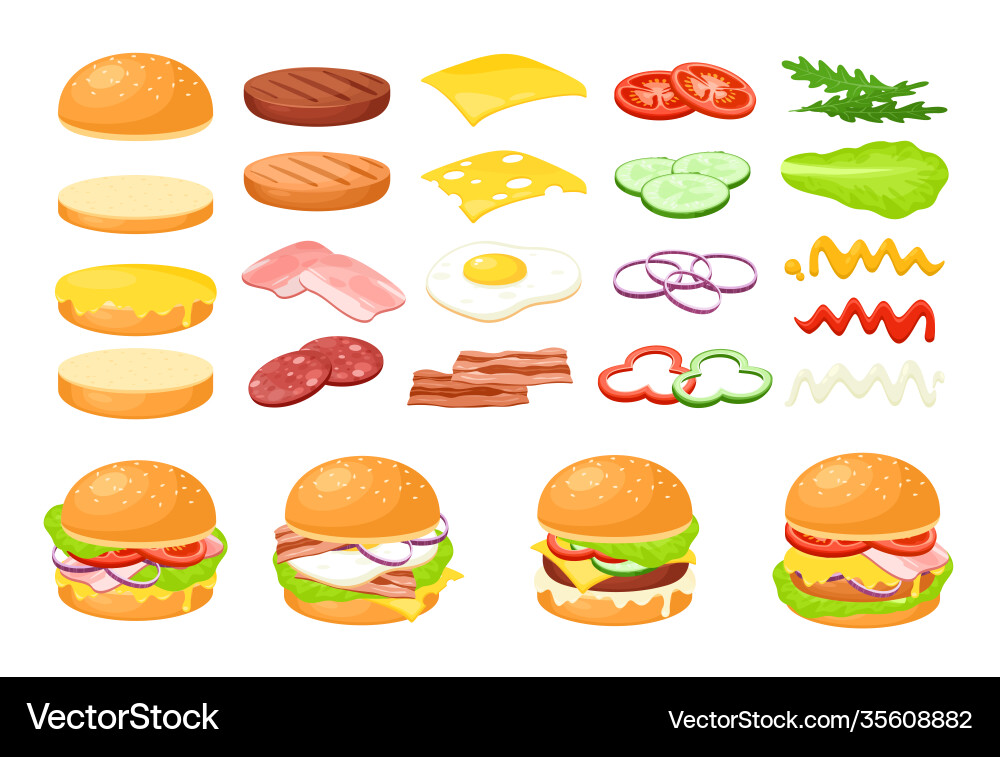 Fresh Burger Ingredients - Cartoon Set Royalty Free Vector