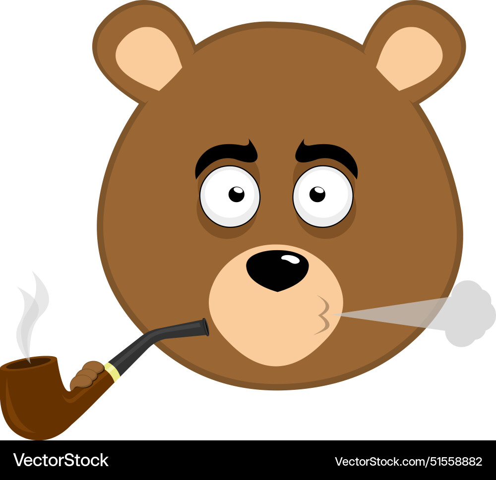 Head brown bear cartoon exhaling smoking pipe Vector Image