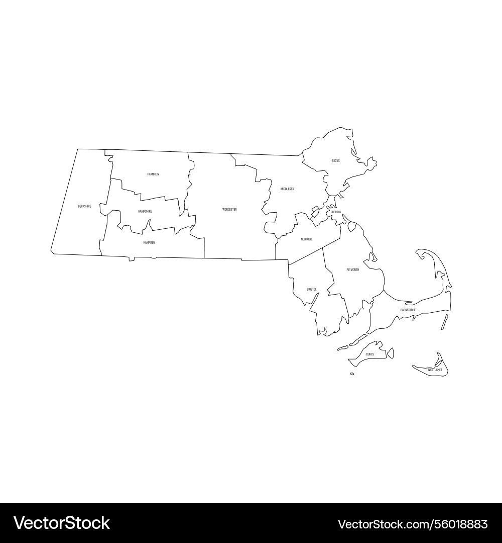 Administrative map of massachusetts ma Royalty Free Vector
