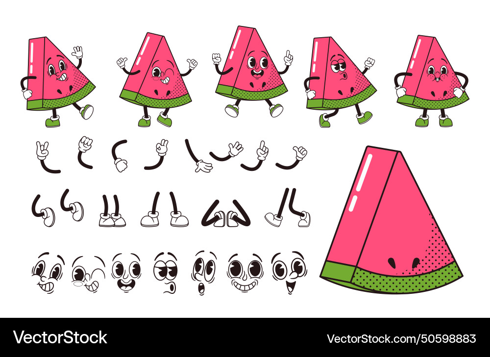 Cartoon fruit watermelon slice character Vector Image