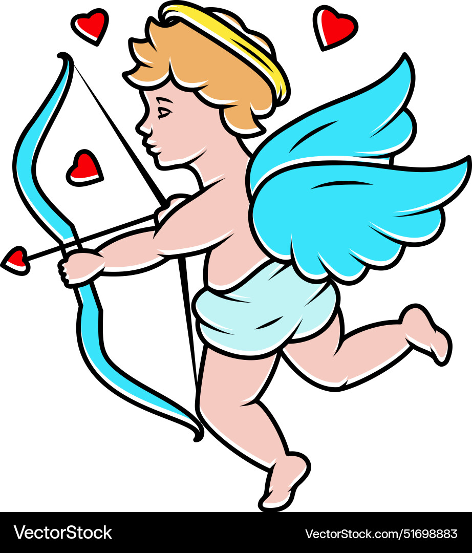 Cherub shooting arrow angel with a wings Vector Image