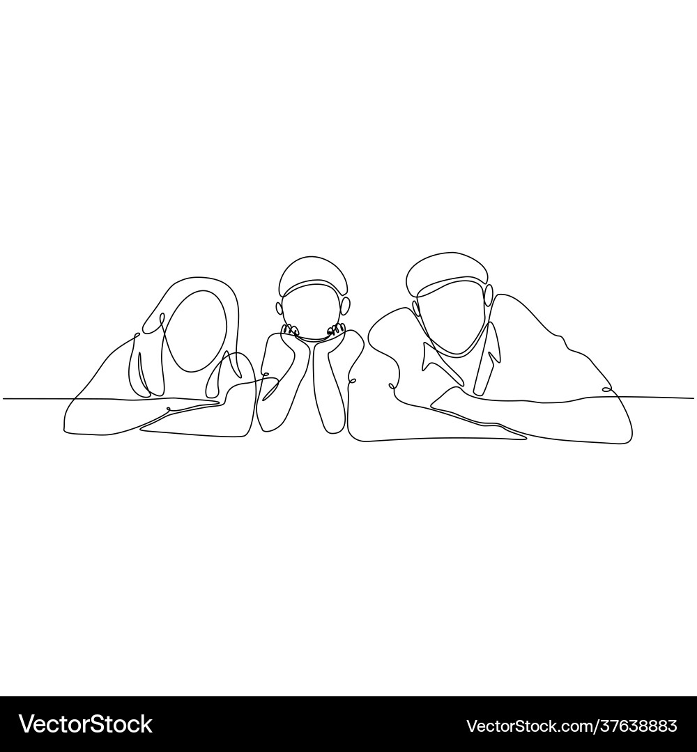Continuous line drawing happy family Royalty Free Vector