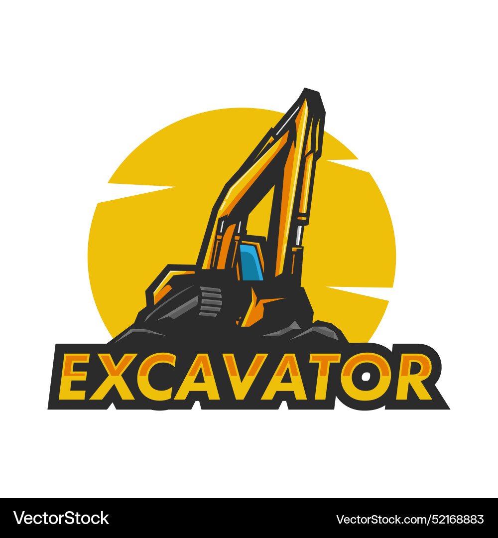 Excavator with sun Royalty Free Vector Image - VectorStock