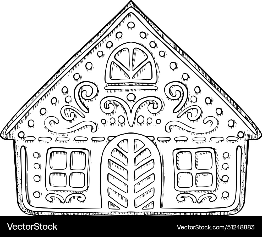 Gingerbread christmas house sketch Royalty Free Vector Image