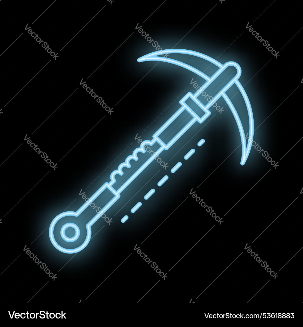 Neon blue ice axe glowing on black background Vector Image