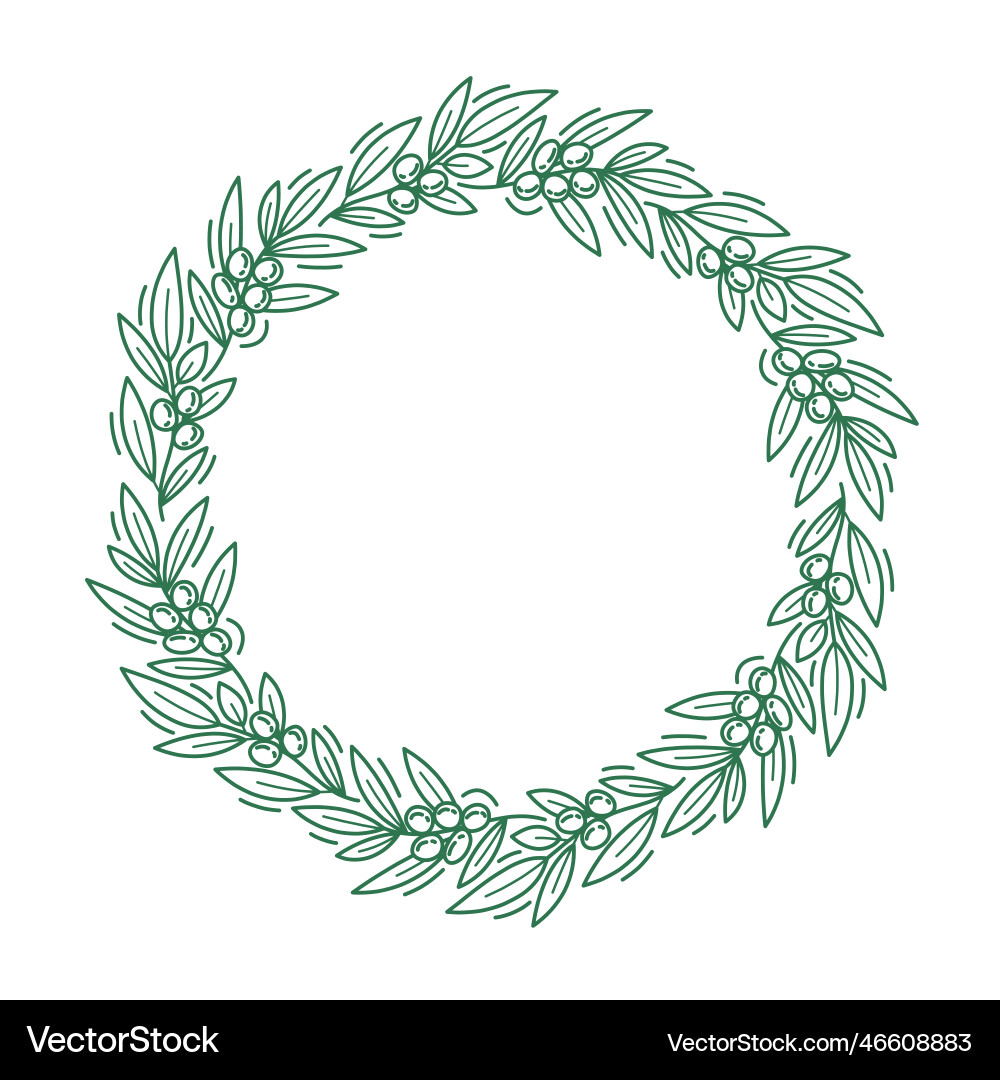 Olive branches circle frame flourish pattern line Vector Image