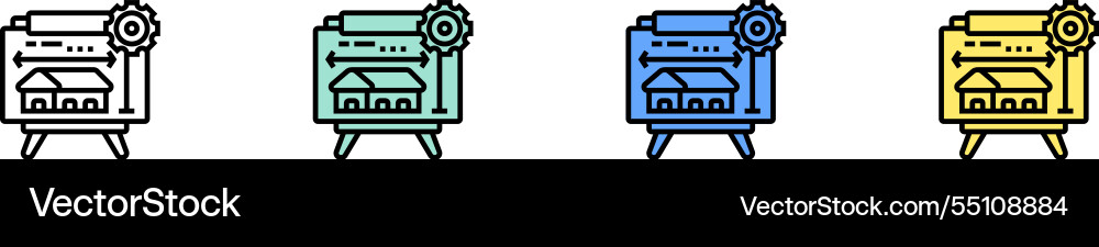 Construction plan icon outline green blue and Vector Image