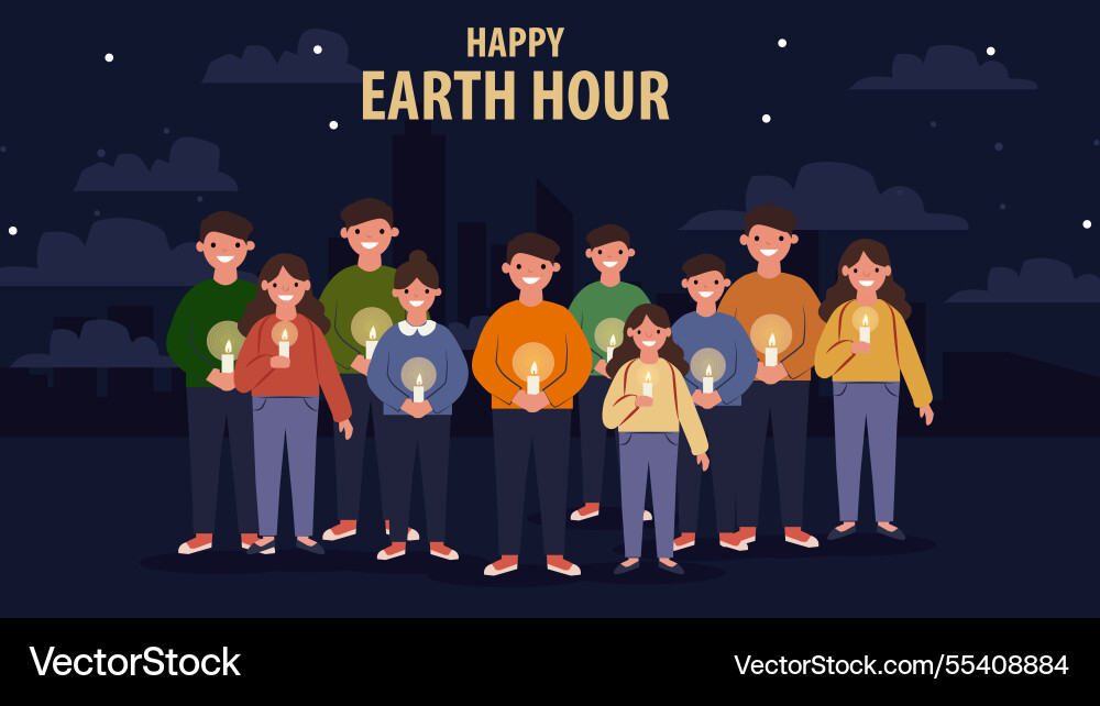 Happy earth hour global participation Royalty Free Vector