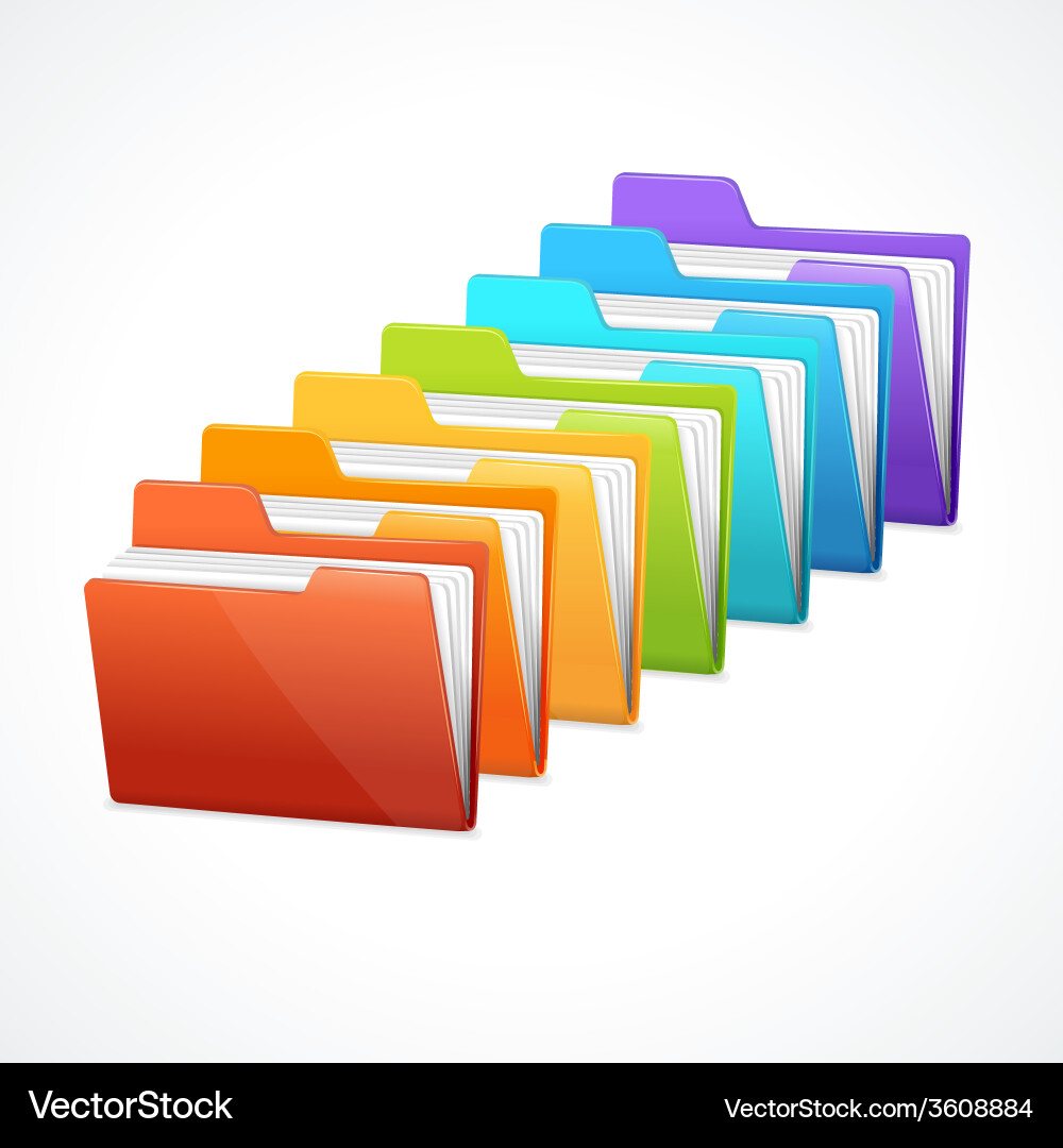 Many rainbow folders on the white Royalty Free Vector Image