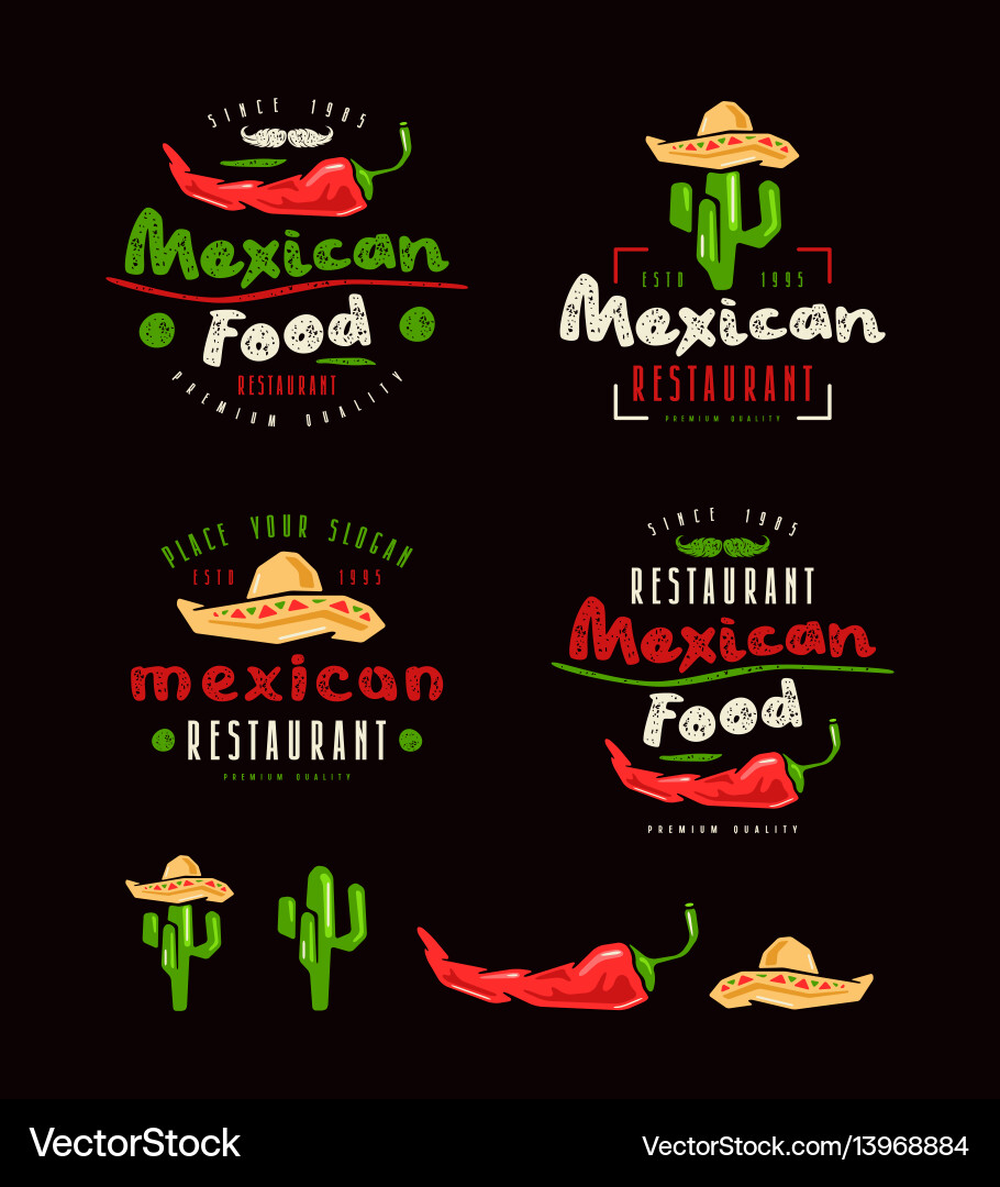 Mexican food labels badges and design elements Vector Image