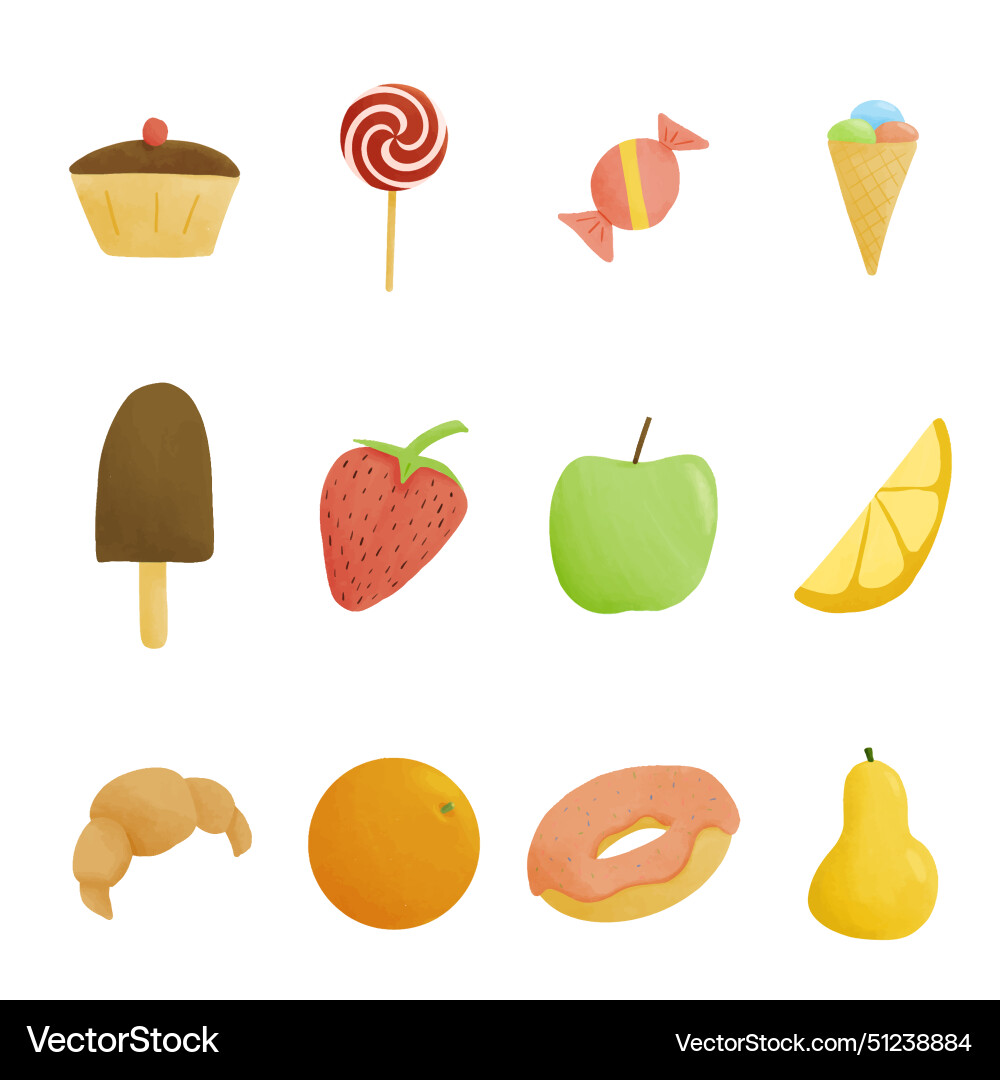 Set watercolor food elements Royalty Free Vector Image