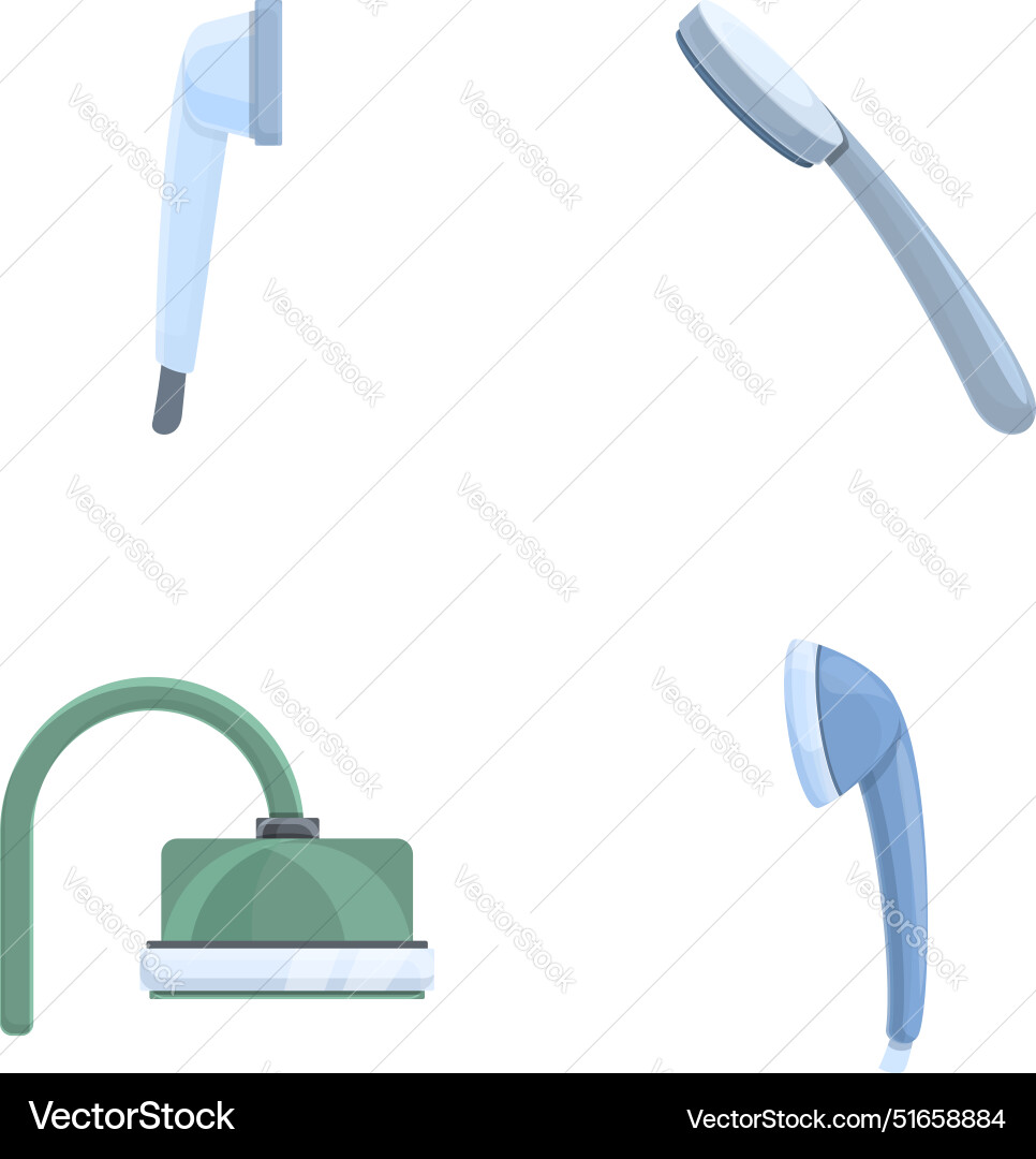 Shower icons set cartoon chrome bath Royalty Free Vector