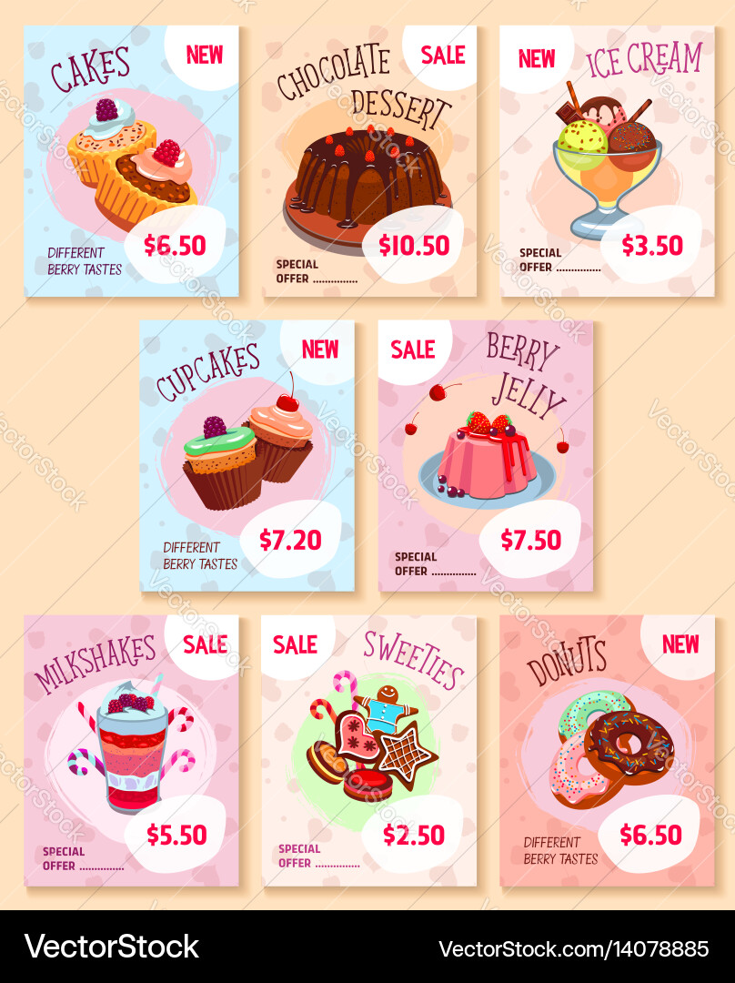 Bakery desserts price tags templates set Vector Image