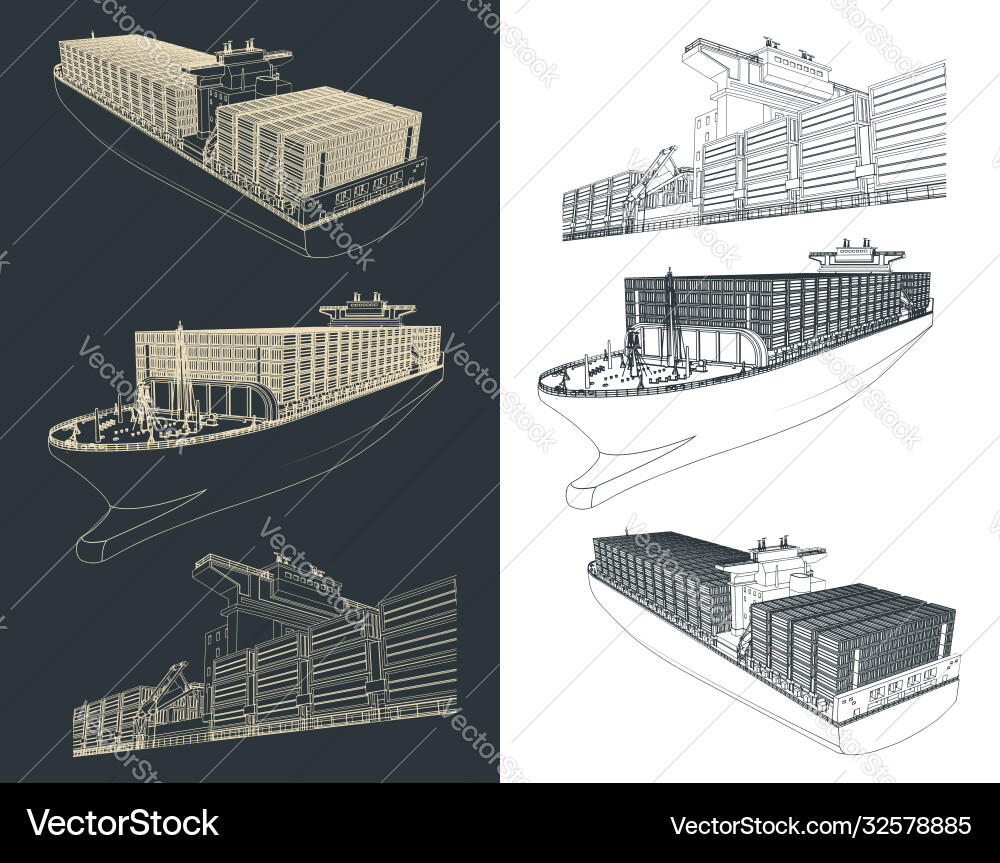 Container ship drawings Royalty Free Vector Image