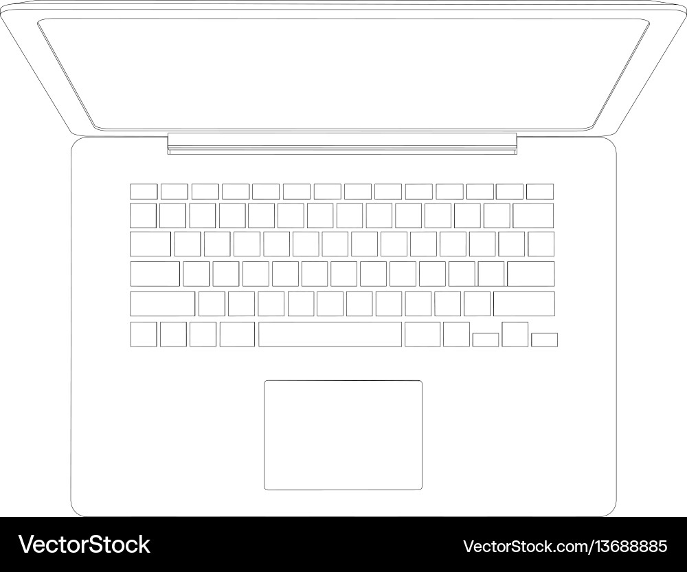 Drawing of wire-frame open laptop top view Vector Image