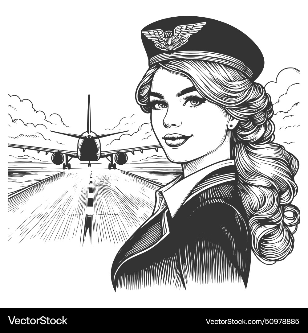 Female pilot and airplane Royalty Free Vector Image