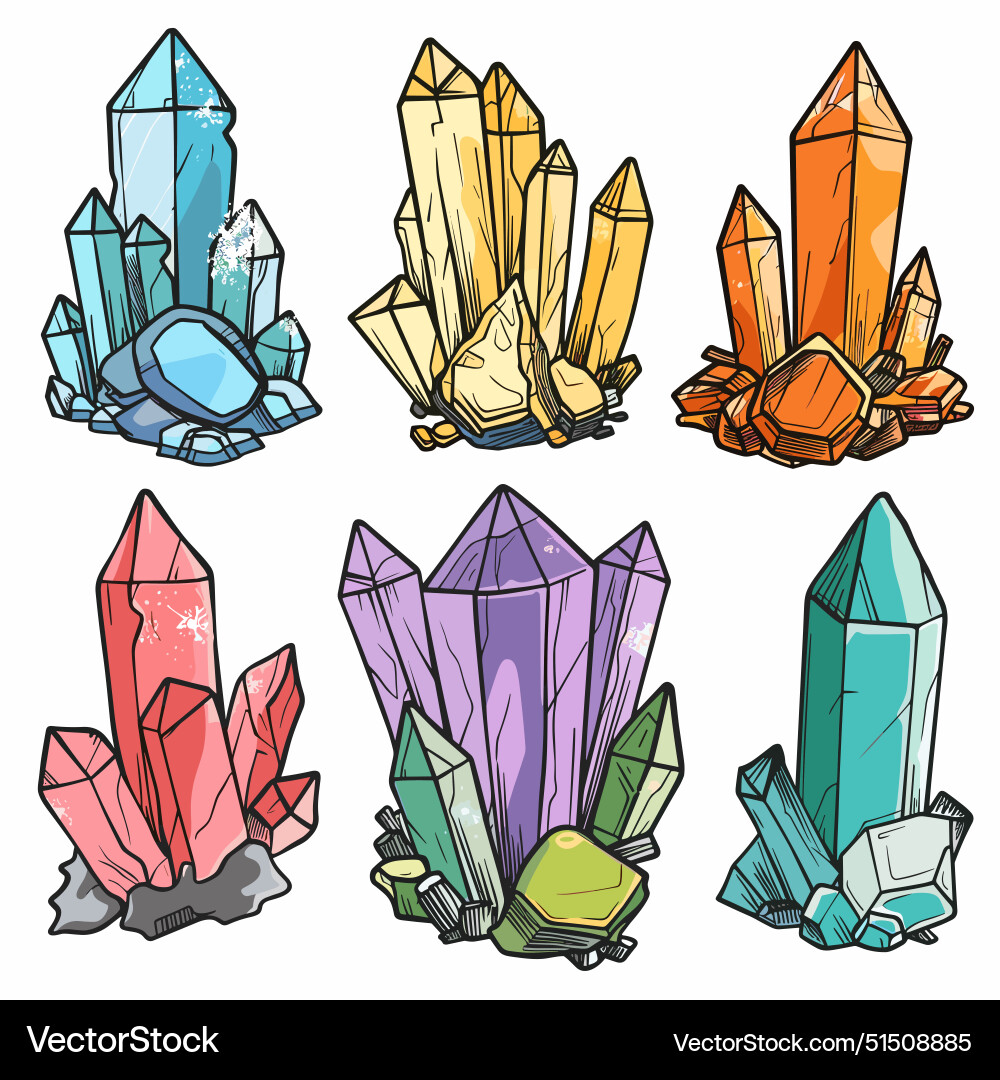 Handdrawn crystals collection colorful gemstones Vector Image