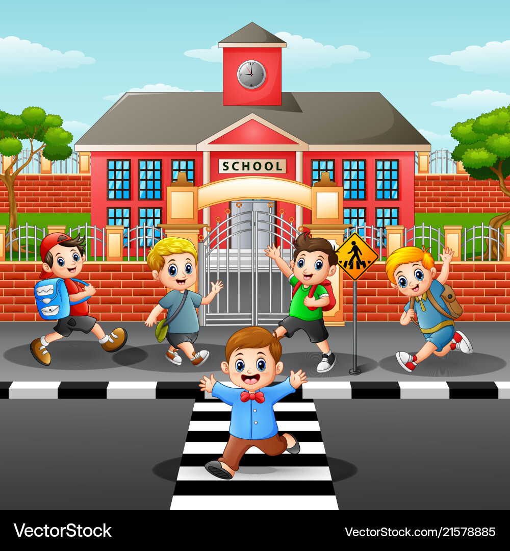 Happy children crossing Royalty Free Vector Image