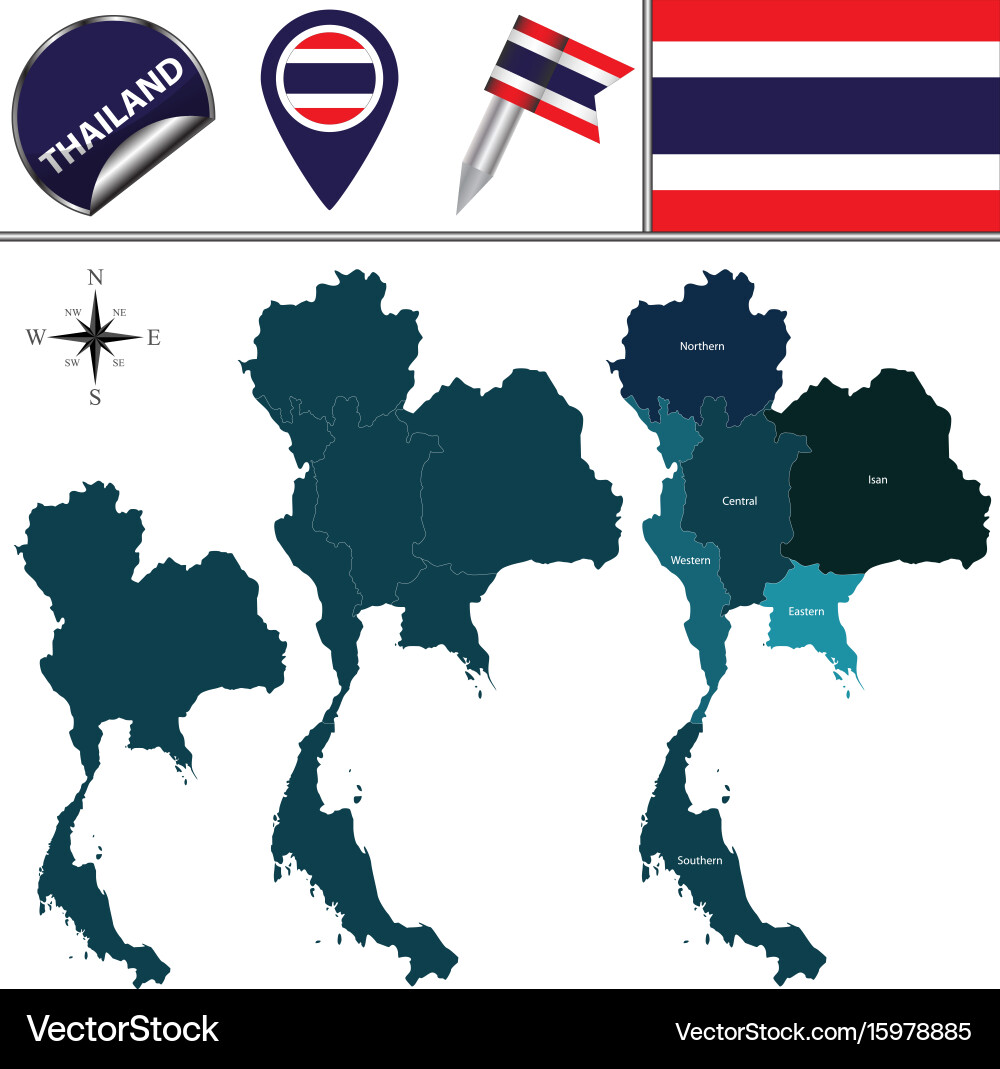 Map of thailand with regions Royalty Free Vector Image