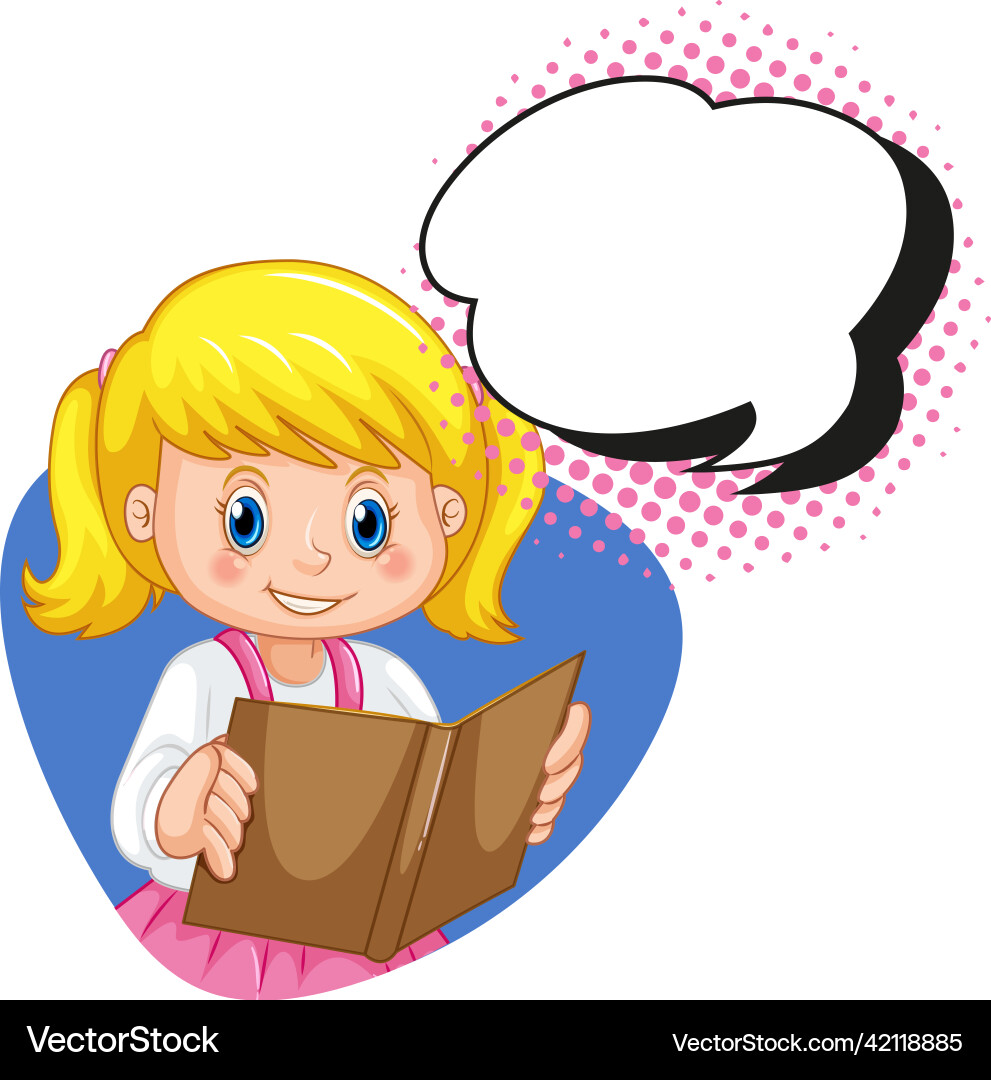 Speech bubble template with girl reading Vector Image