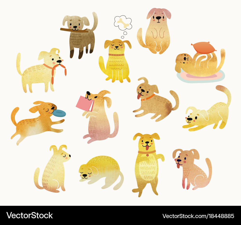 Watercolor Yellow Dogs Royalty Free Vector Image