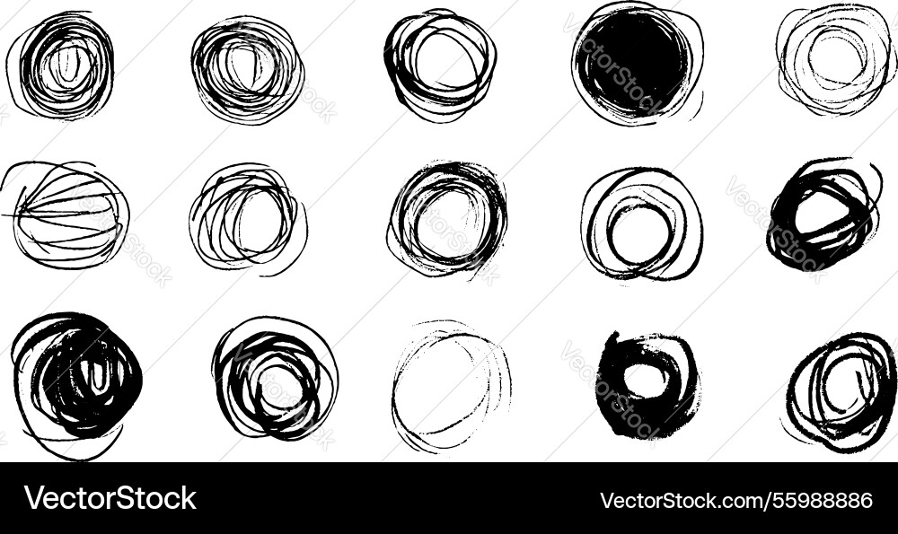 Abstract black and white circular doodles Vector Image