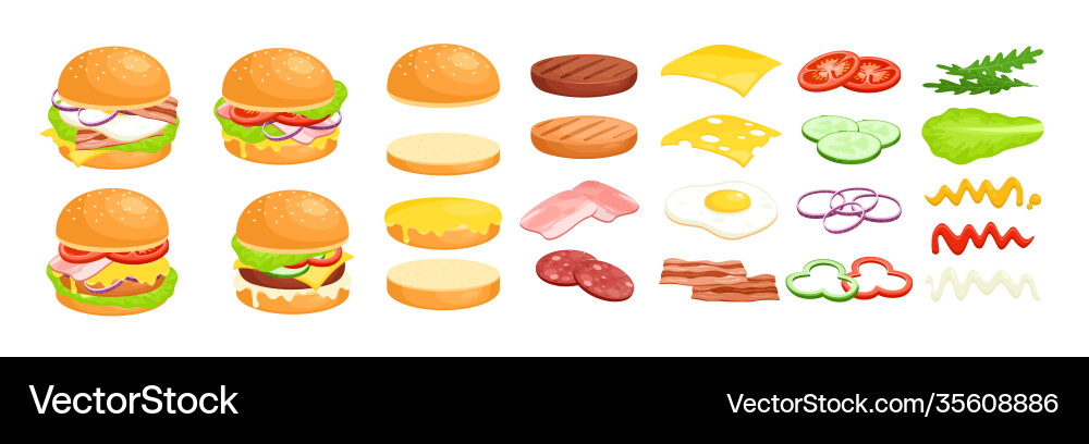 Cartoon fastfood hamburger maker collection Vector Image