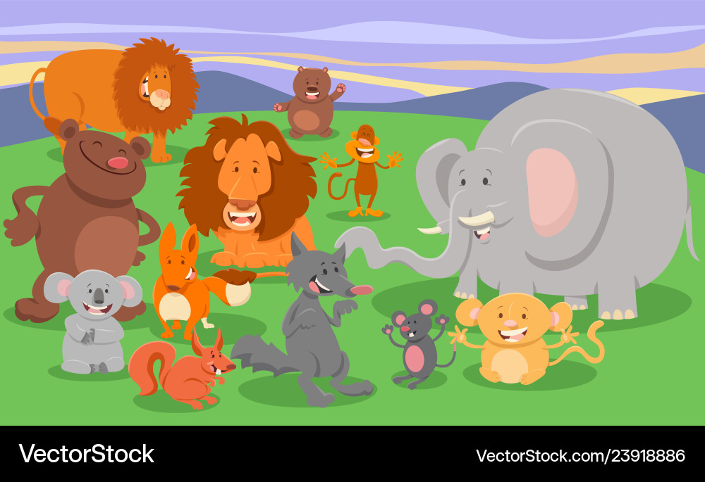 Cartoon wild animal characters group Royalty Free Vector