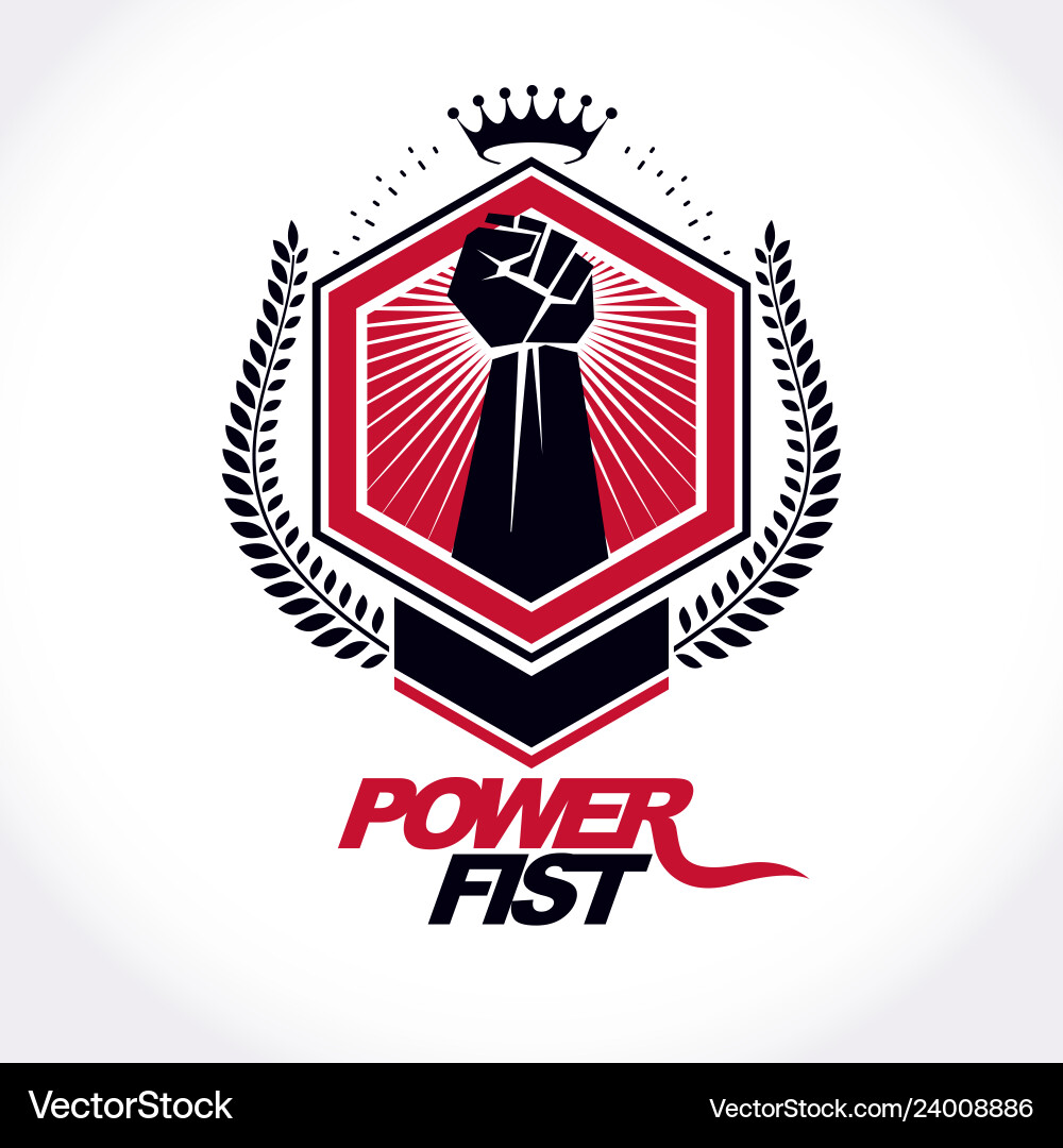 Emblem created using clenched fist of a strong Vector Image