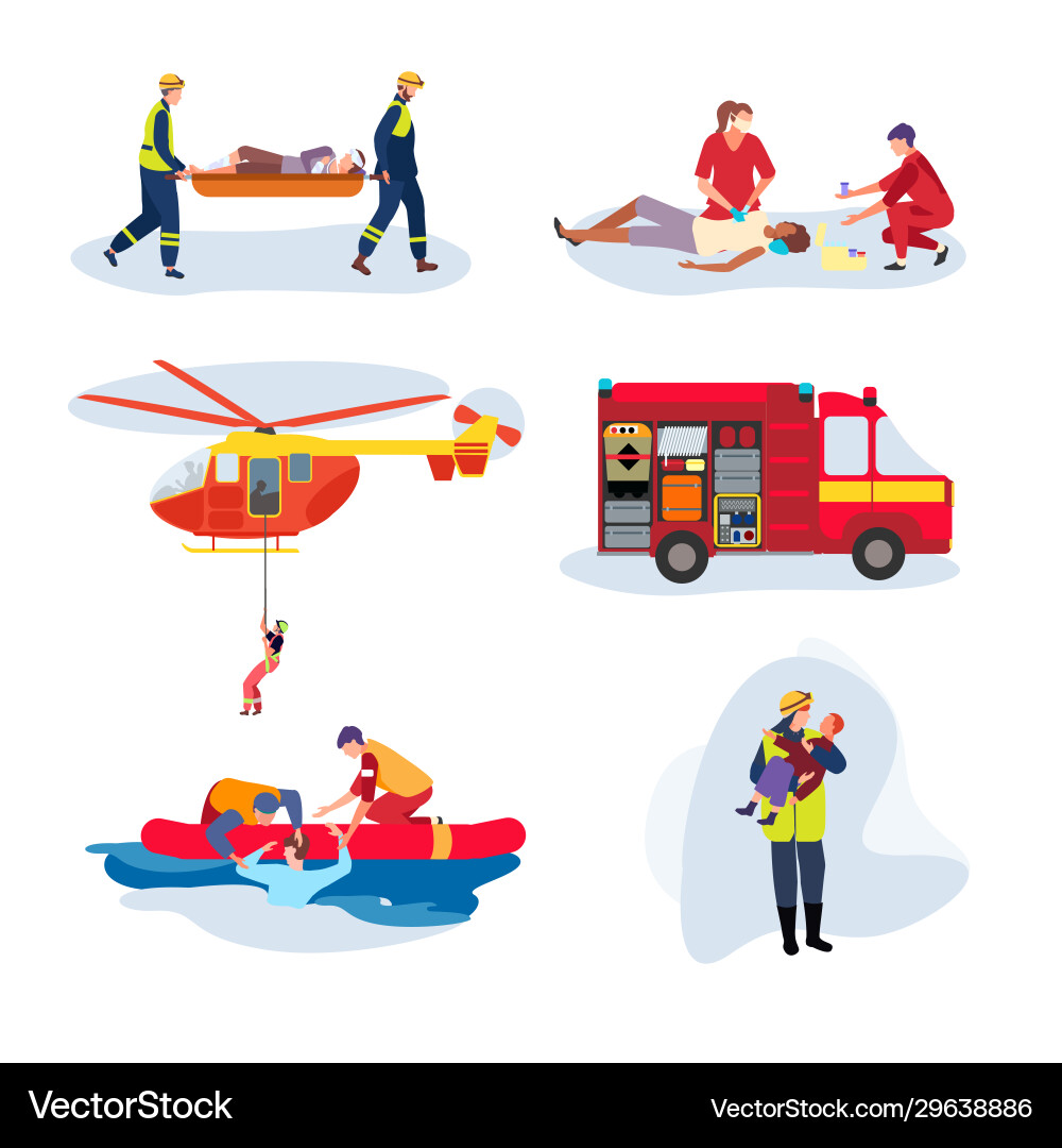 Emergency rescue team help people cartoon Vector Image