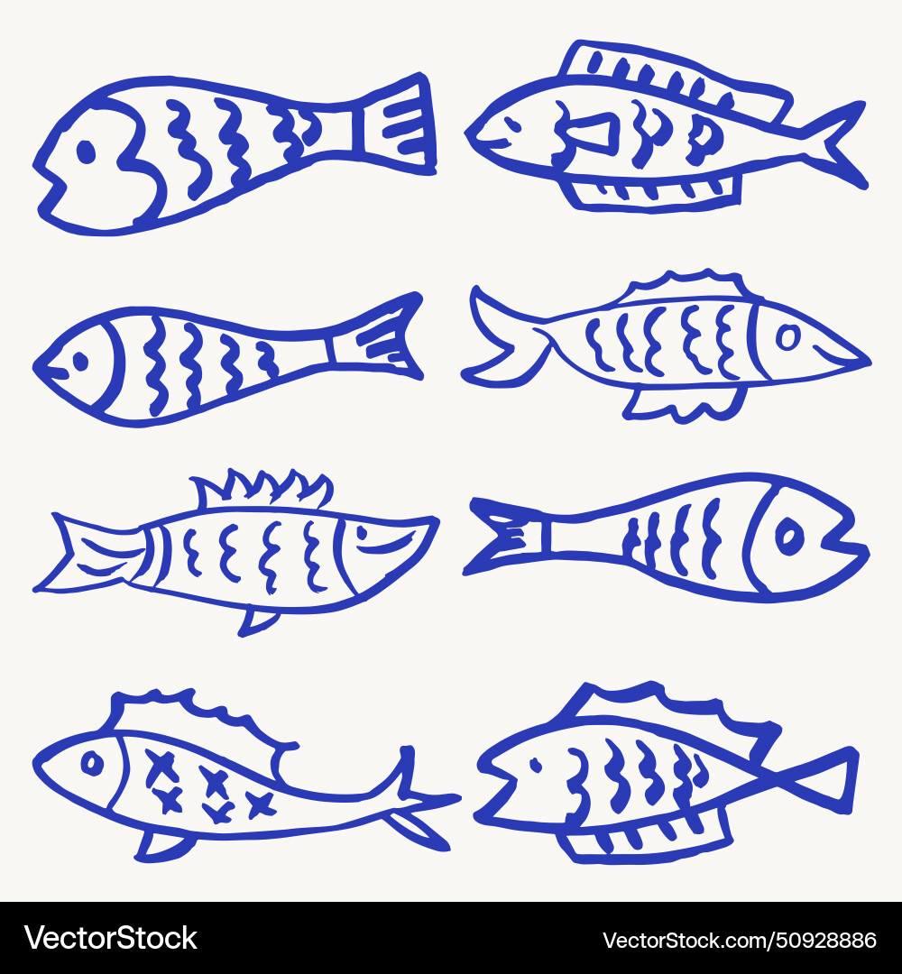 Fish outline collection Royalty Free Vector Image
