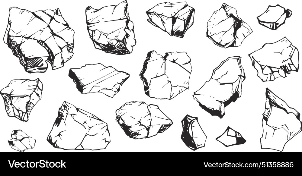 Sketch hatching broken stone chalk pieces Vector Image