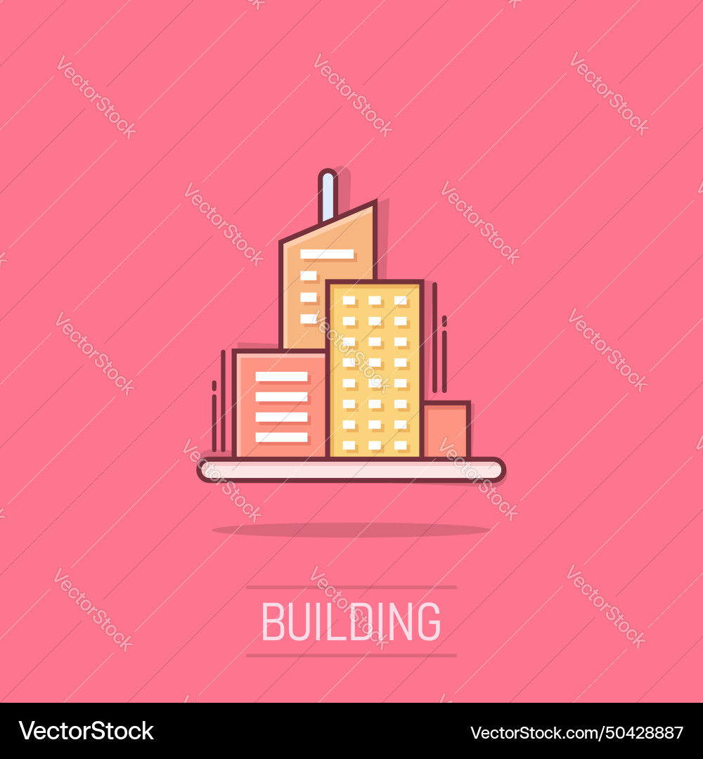 Building icon in comic style town skyscraper Vector Image