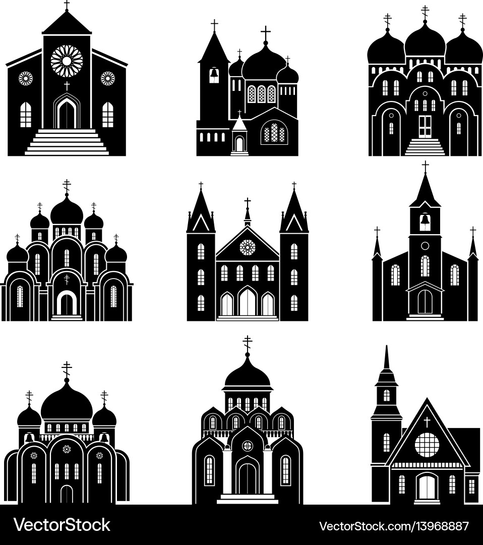 Church black silhouette icons Royalty Free Vector Image