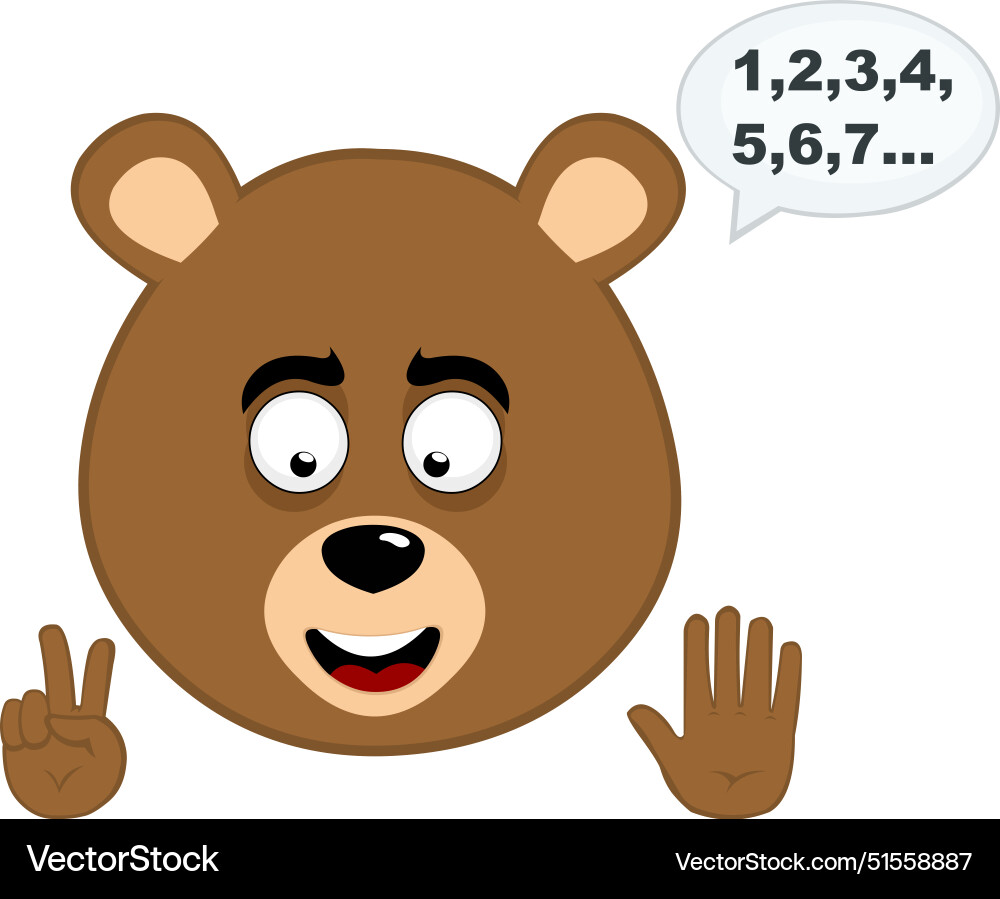 Head brown bear cartoon hands counting Royalty Free Vector