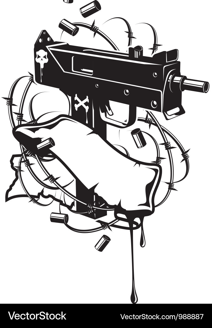 Machine gun with barbed wire and ribbon Royalty Free Vector