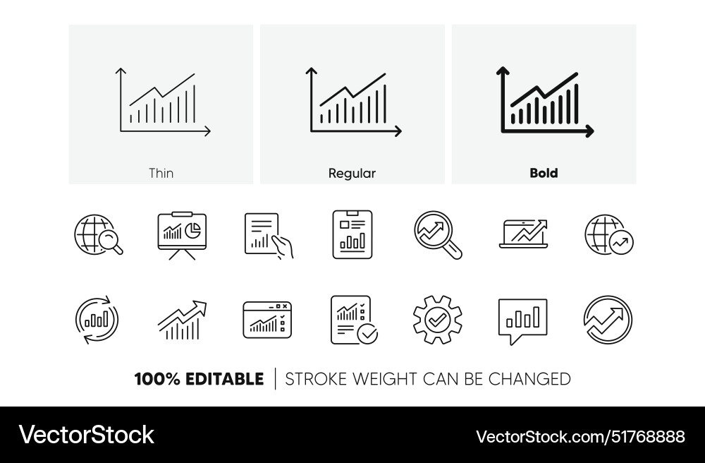 Analytics line icons reports charts and graphs Vector Image