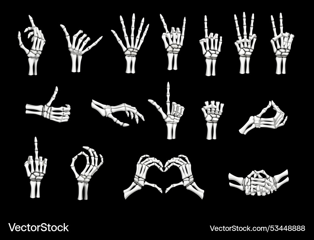 Skeleton hand gestures peace rock heart signs Vector Image
