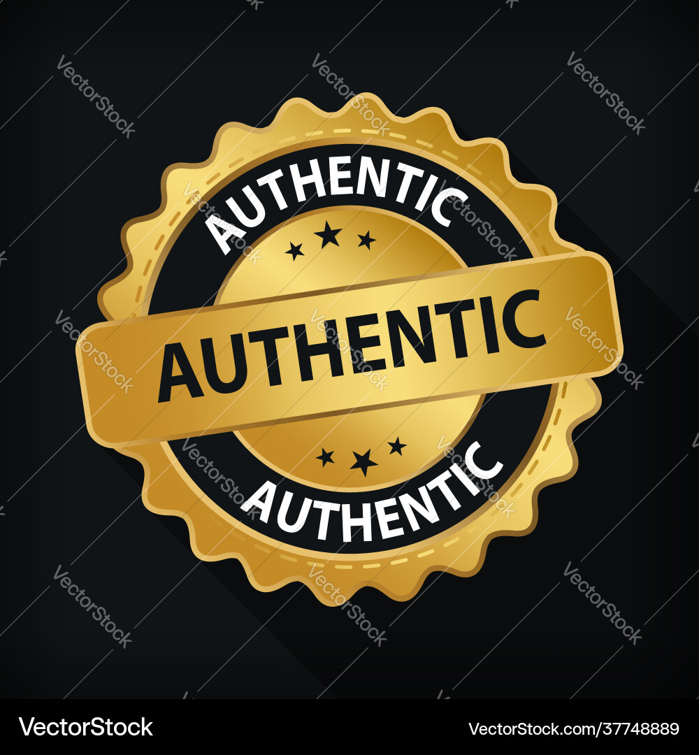 Gold Authentic Guarantee Badge Royalty Free Vector Image