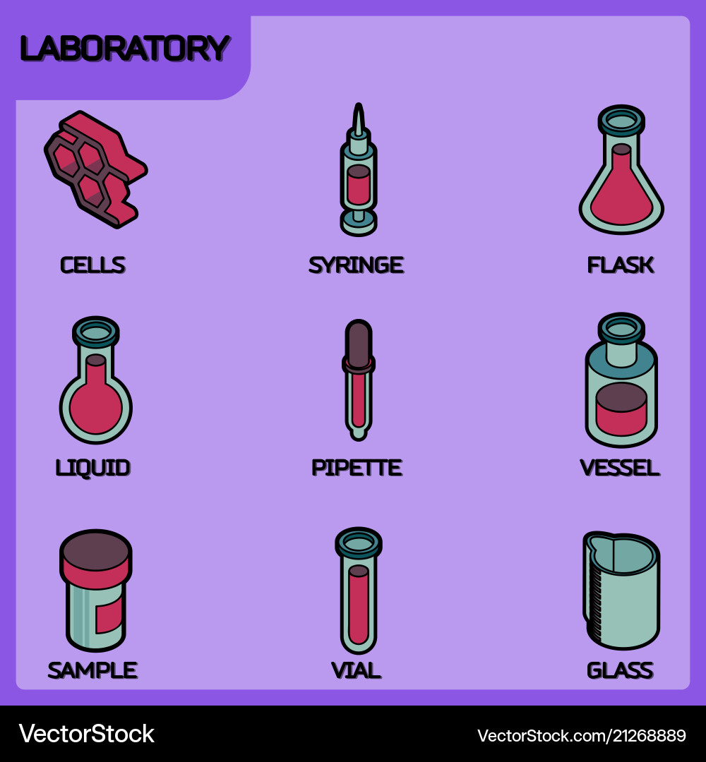 Laboratory color outline isometric icons Vector Image
