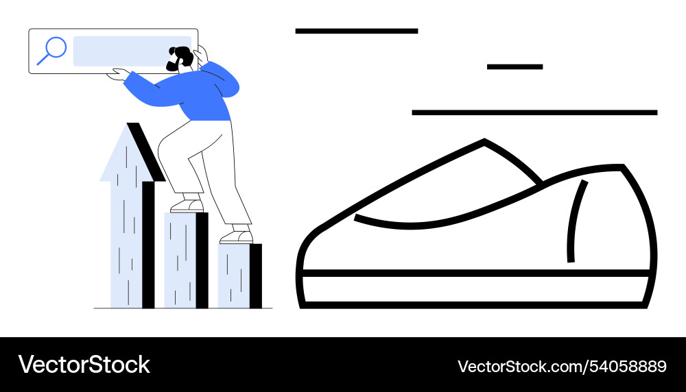 Man climbing arrow graph holding search bar next Vector Image